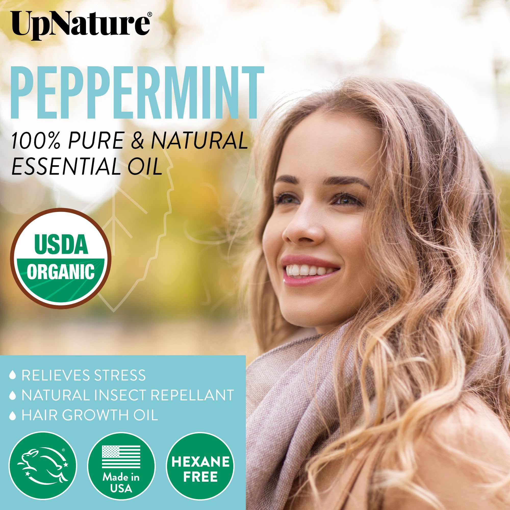 UpNature USDA Certified Organic Peppermint Essential Oil - 2oz –100% Natural & Pure Peppermint Oil, Aromatherapy Oil