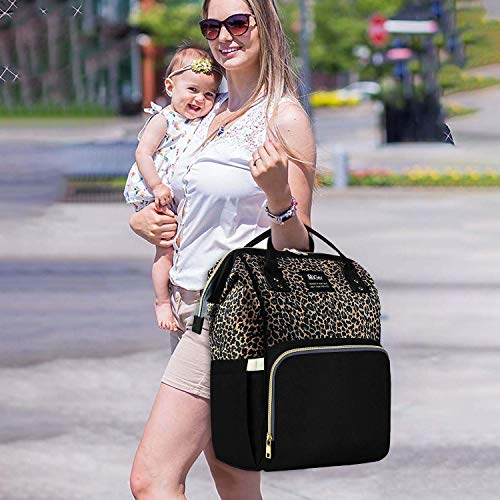 YOUNGFIT Diaper Bag Backpack, Diaper Bags for Baby Girl, Leopard Diaper Backpack Baby Bag
