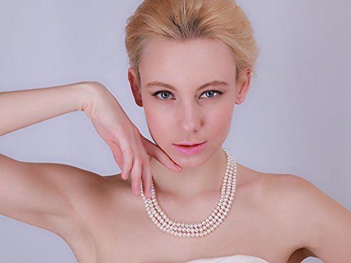 Womens 3-row 8-9mm Flatly-round Freshwater Cultured Pearl Necklace 16"