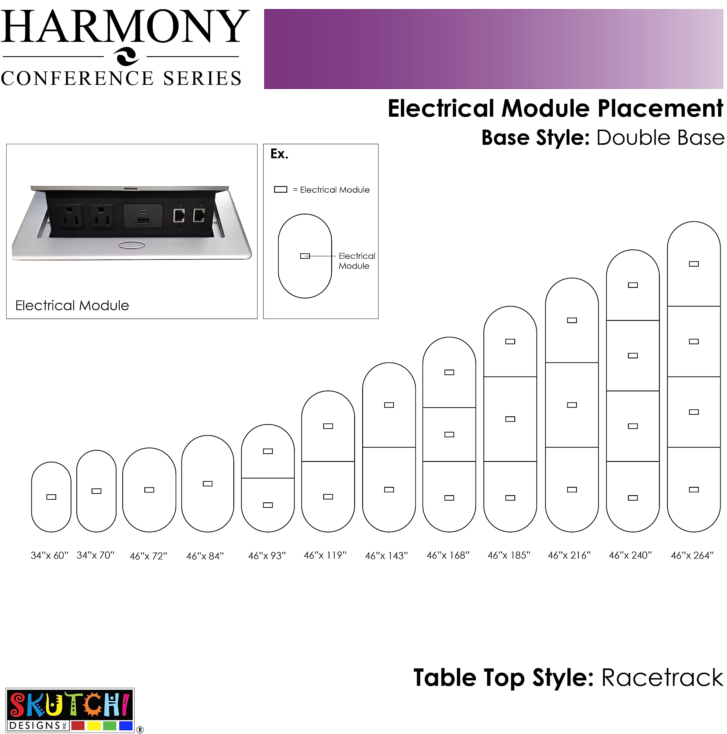 SKUTCHI DESIGNS INC. 5 Ft Small Racetrack Meeting Table with Power and Data Module | Harmony Series | 6 Person Conference Room Table | Sea Salt