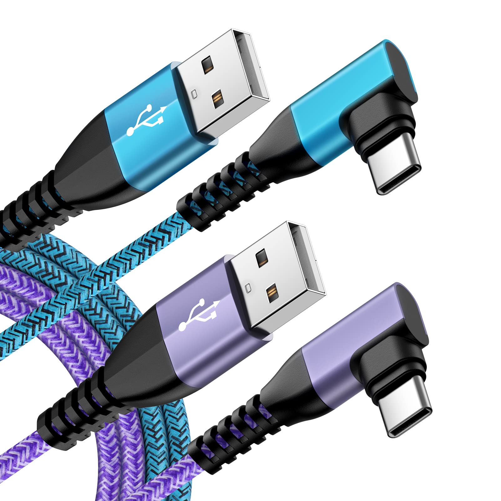 USB C Cable 3.1A Android Charger Type C Fast Charging Right Angle,2Pack 6ft Braid Cell Phone Power Cord for Samsung Galaxy S24 S23 Ultra Plus A14 5G A54 S22 S21 S20 A25 A13 A53 A15,iPhone 15,Pixel 8