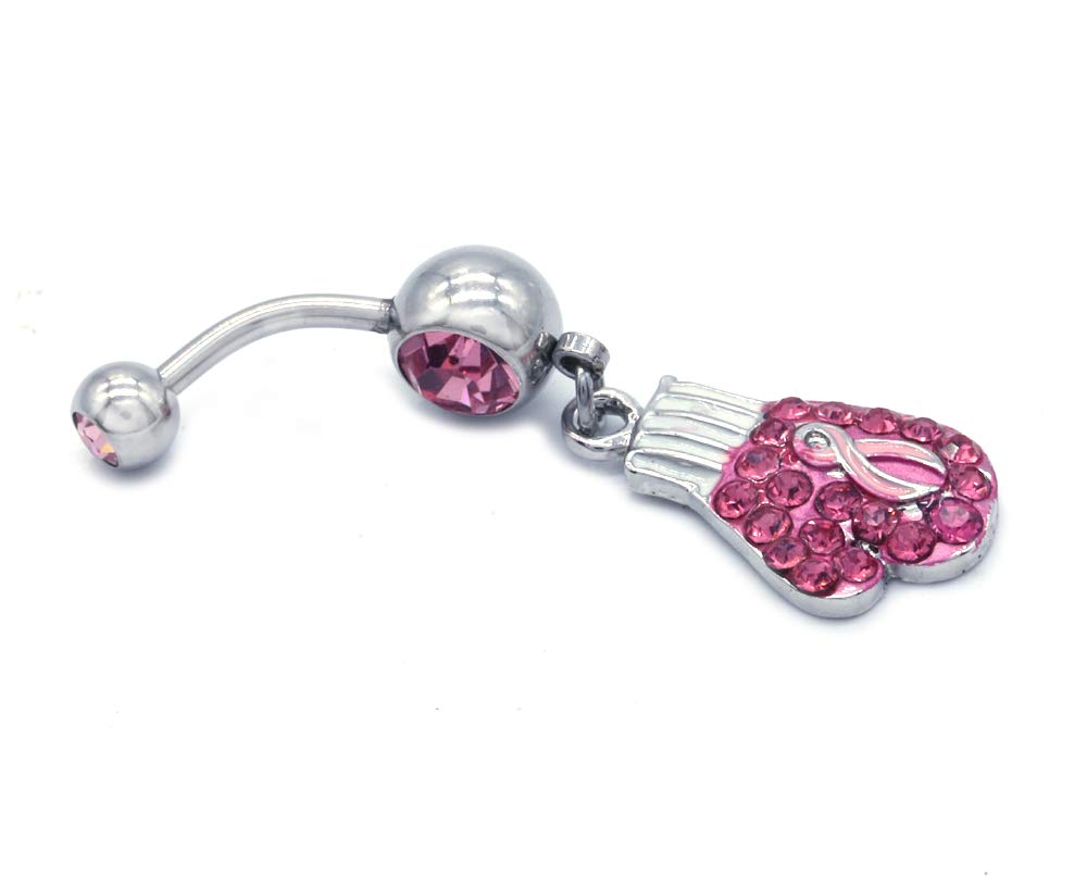Soulbreezecollection Pink Breast Cancer Awareness Boxing Glove Belly Navel Ring Button Body 316l Surgical Steel