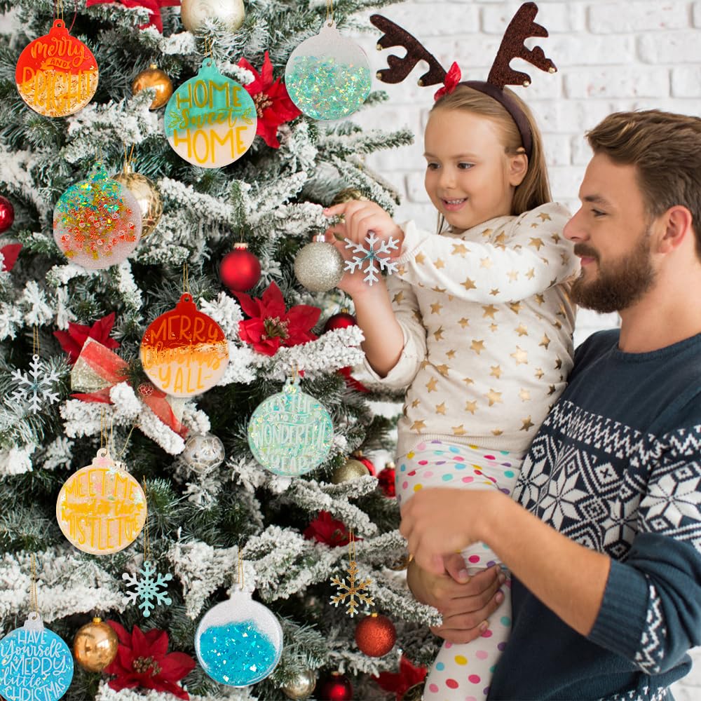 Vellibring Christmas Resin Molds Silicone, 2 Pieces Christmas Ornaments Molds Round Epoxy Resin Molds with Letter Snowflake for Resin Casting DIY Christmas Tree Pendant Home Decoration Crafts
