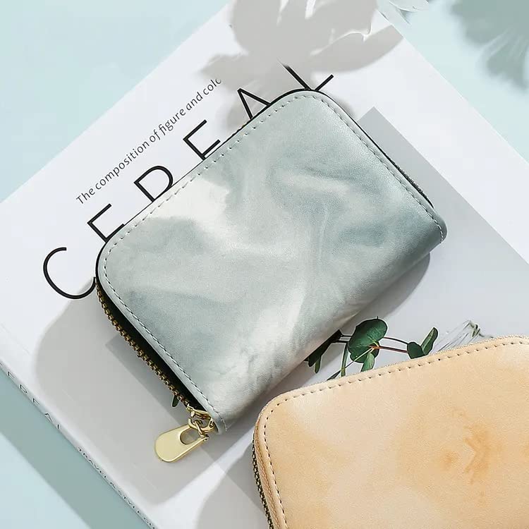 Small Tie Dye PU Leather Credit Card Wallet, Zipper Card Cases Holder for Women (Black)