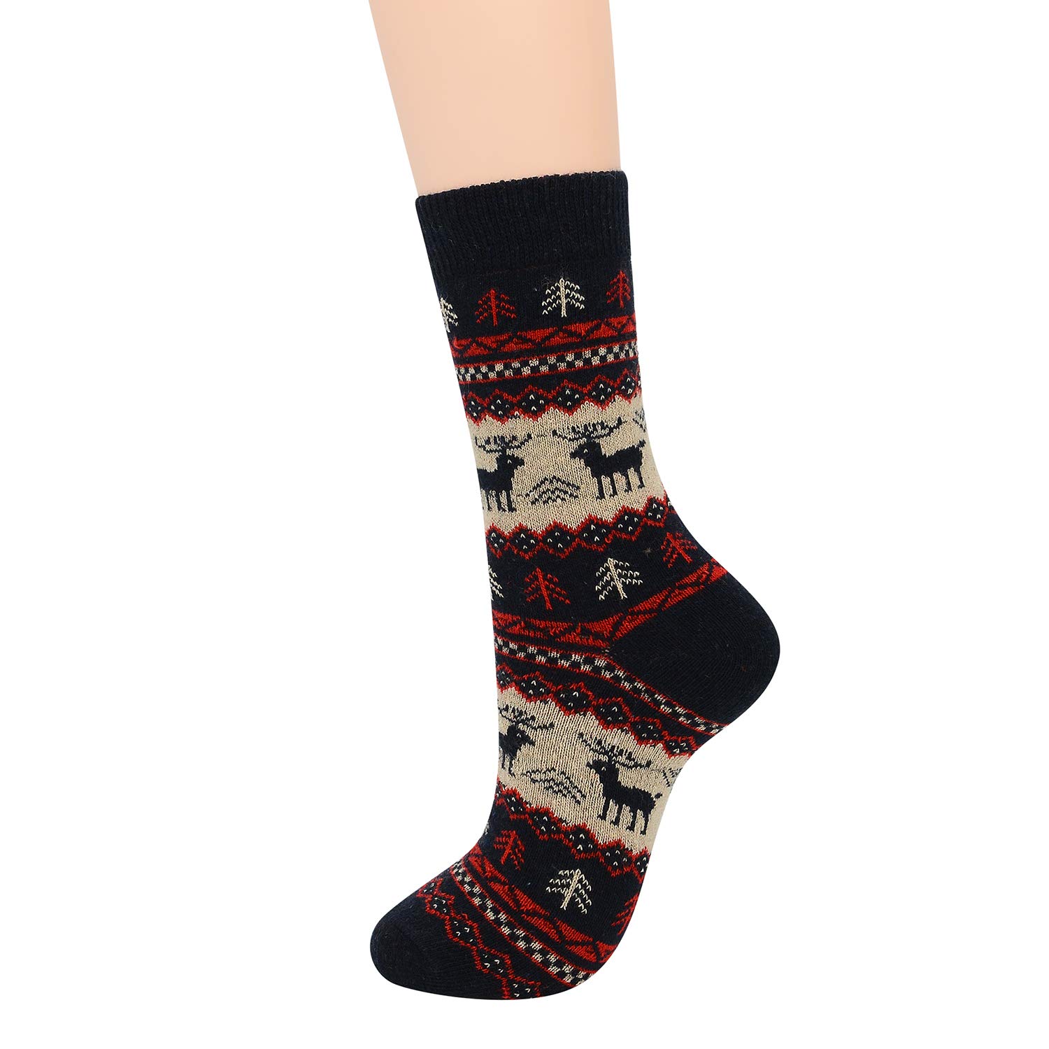 Zando Mens Wool Socks Athletic Socks Soft Warm Socks Thick Fall Winter Socks Crew Socks Knit Cozy Socks Hiking Socks Wool Socks for Men Christmas Deer Shoe Size:6-10