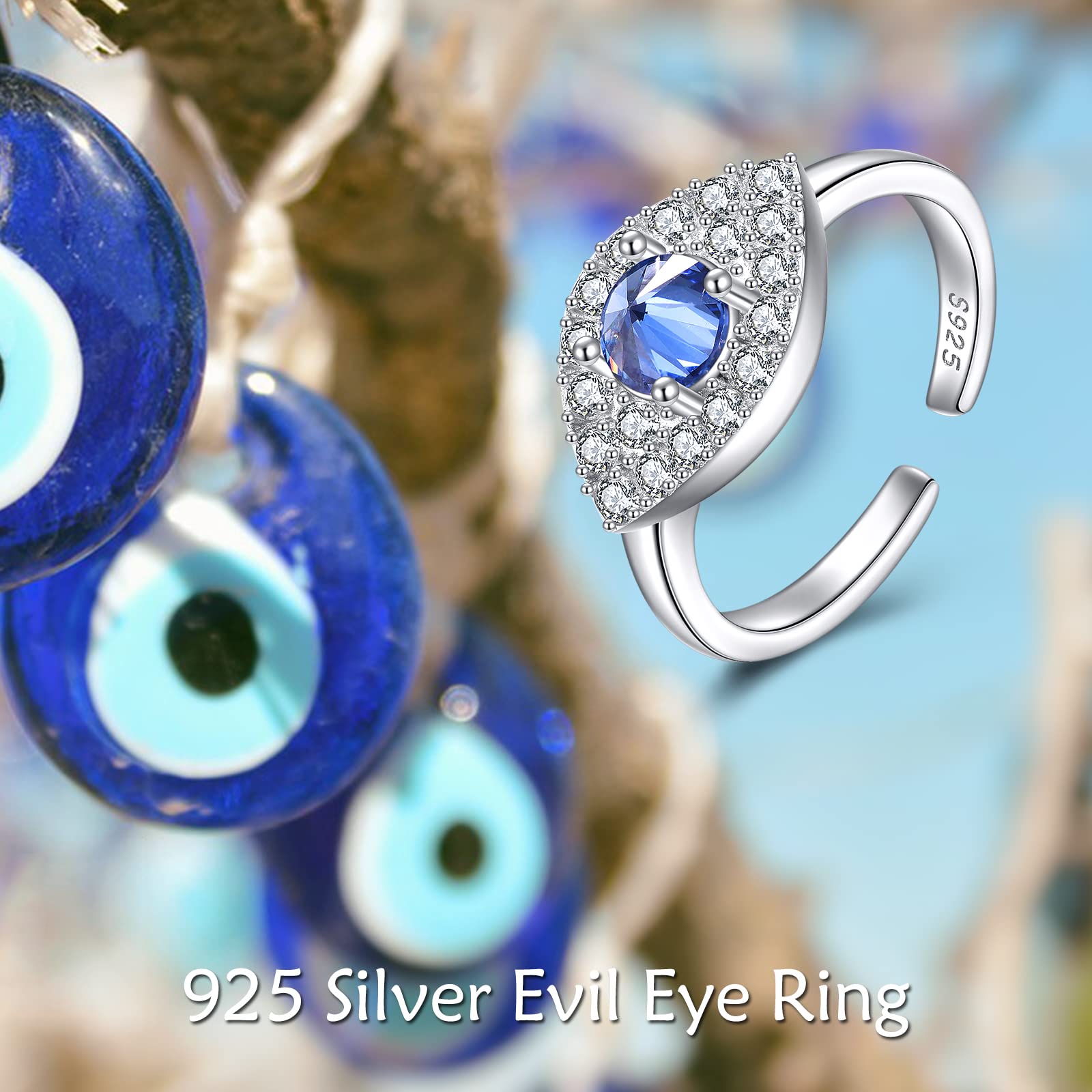 WTENIY Sterling Silver Turkish Evil Eye Ring Jewelry Gifts for Women All Seeing Amulet Greek Third Eye Ring Open Adjustable Ring