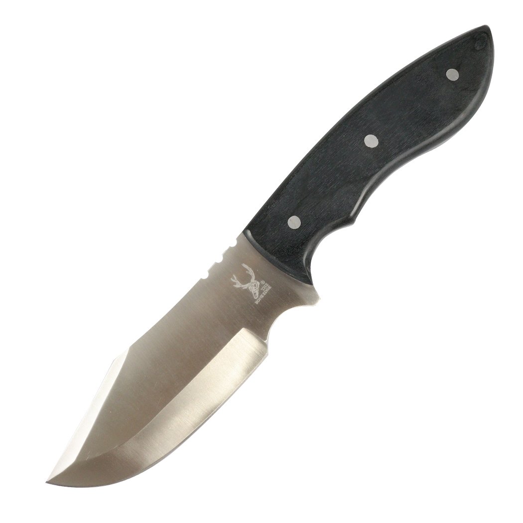 TheBoneEdge Stainless Steel Hunting Knife Ridged Blade Black Handle with Sheath