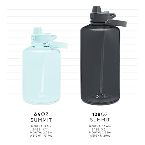 Simple Modern Half Gallon 64 oz Water Bottle with Push Button Silicone Straw Lid & Motivational Measurement Marker | Large Reusable Tritan Plastic Water Jug | Summit Collection | Graphite