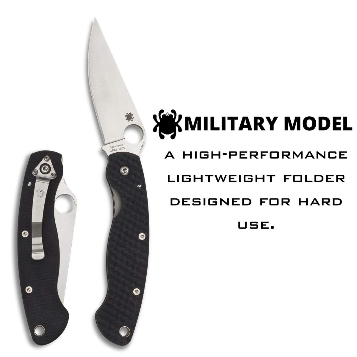Spyderco Military Model Signature USA-Made Knife with 4" CPM S30V Stainless Steel Blade and Durable Black G-10 Handle - PlainEdge - C36GPE