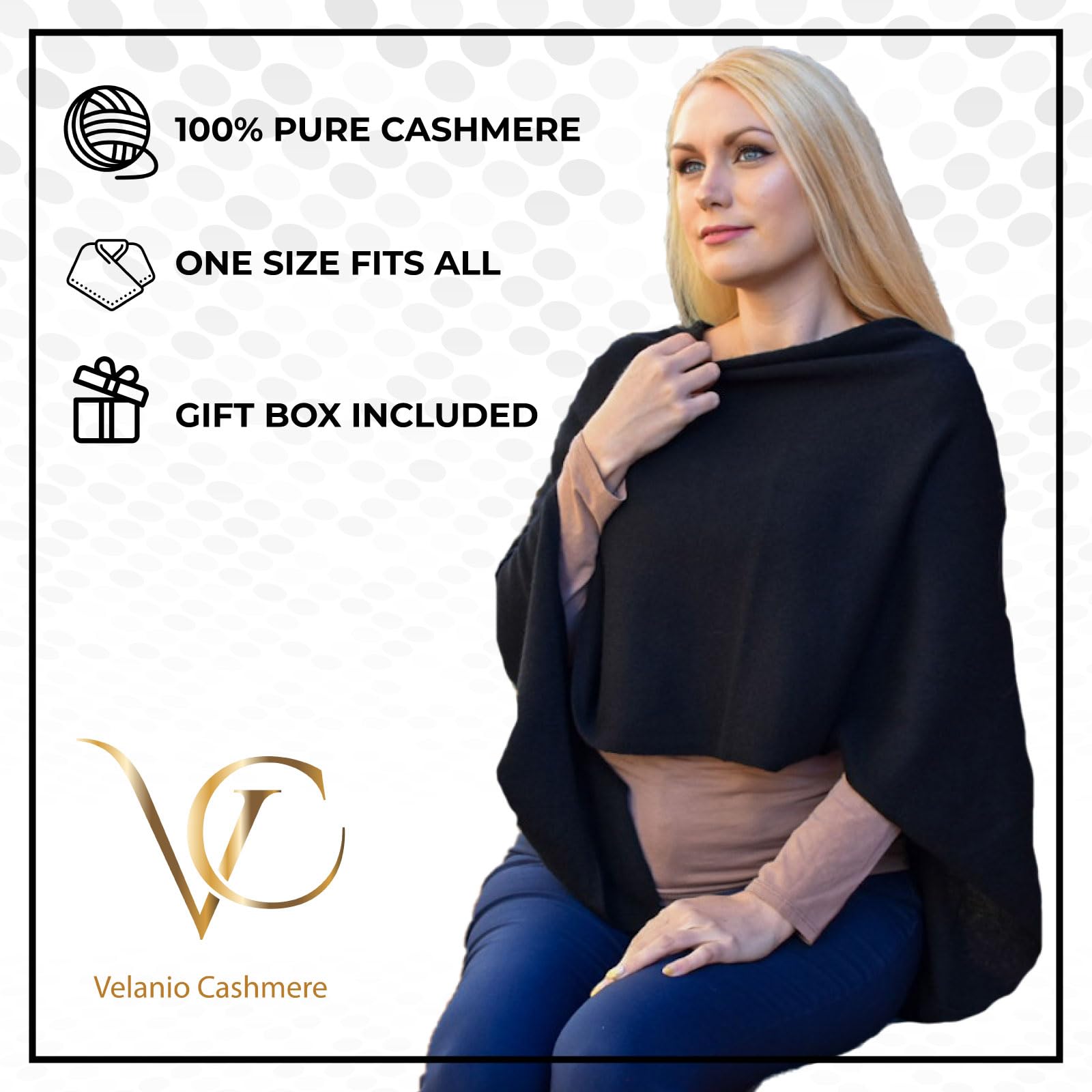 Velanio Cashmere Cashmere Knitted Poncho 100% Mongolian Cashmere Dress Topper for Women Wrap [Gift Box] Light Pink