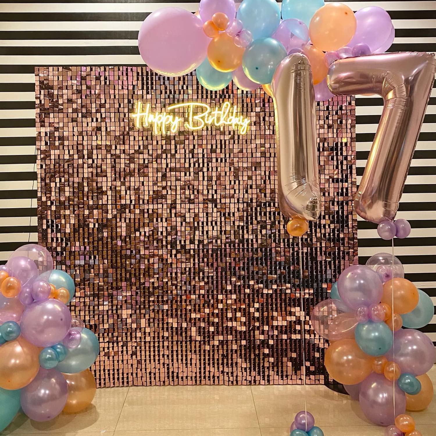 ZUOVAOV Shimmer Wall Backdrop Ppanels- 24 Pieces Square Panel DIY Party Backdrop for Birthday Party, Wedding, Bachelor Party, Halloween & Christmas Party and Other Party Events (Rose Gold)
