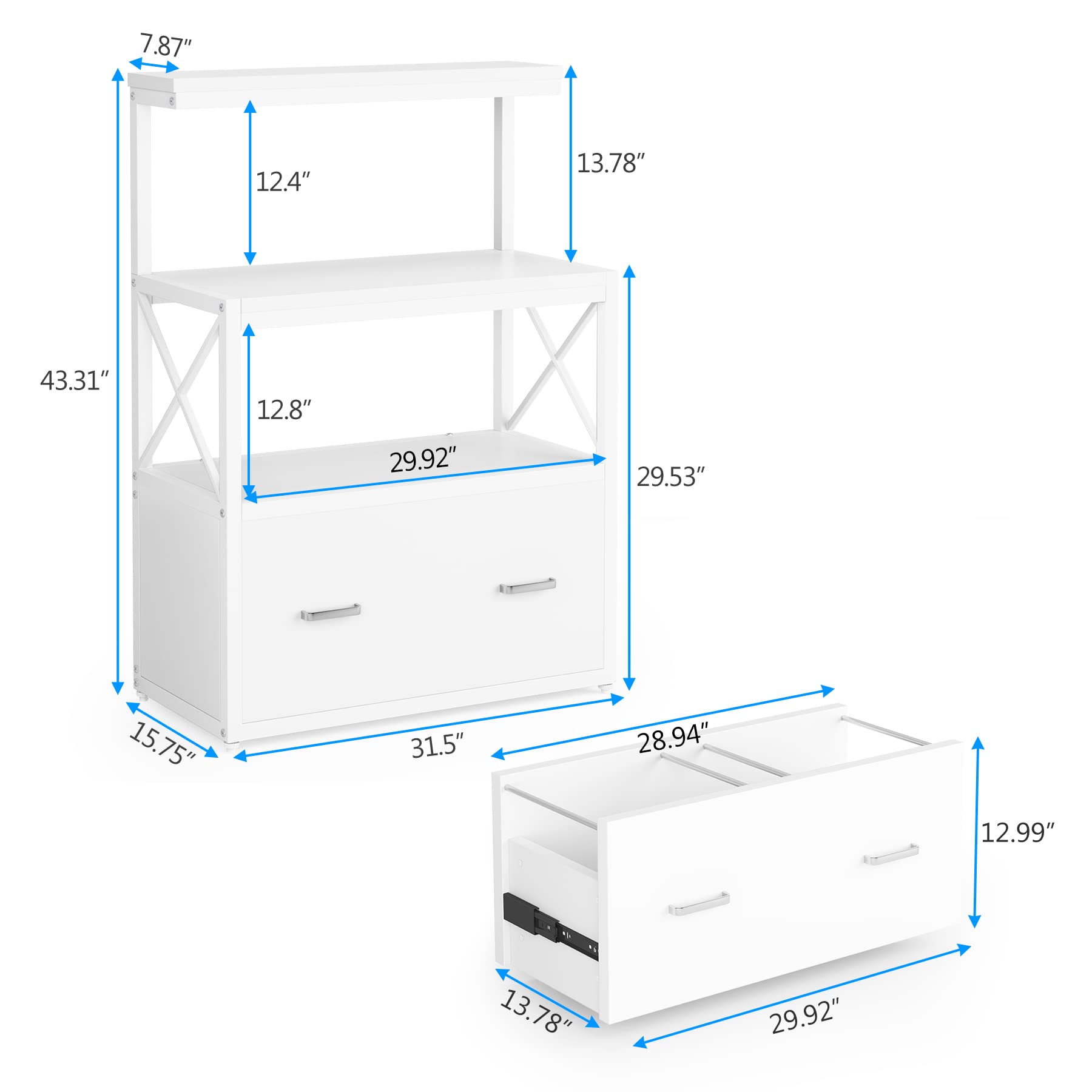 Tribesigns Lateral File Cabinet Modern Filing Cabinet with 1 Large Drawer, Printer Stand with 3 Open Storage Shelves for Home Office