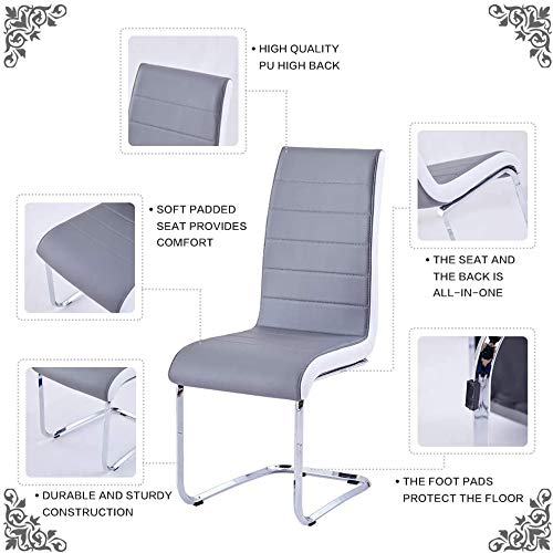 WENYU Dining Chairs Set of 6 - Modern Dining Chairs with Chrome Legs, Faux Leather Dining Room Chairs Kitchen Chairs, Comfortable Side Chairs of 6 Pieces - Grey