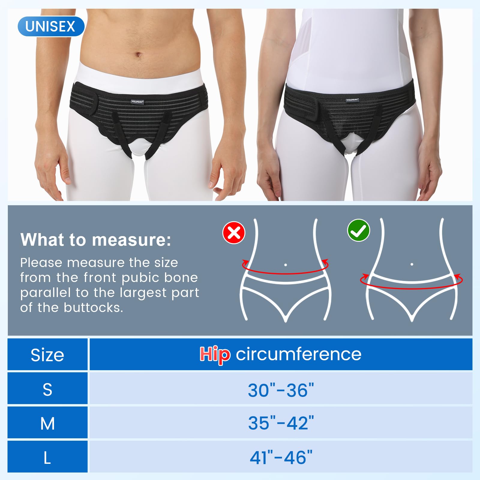 VELPEAU Hernia Belt for Men & Women - Bilateral/Double Inguinal, Groin Hernia Support Truss Underwear Briefs, Pain Relief Recovery Adjustable Strap with 2 Removable Medical Compression Pads (Black, L)