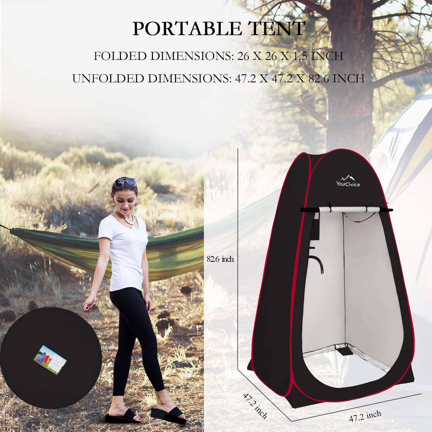 Your Choice Oversized 6.89FT Pop Up Privacy Tent - Camping Shower Changing Tent, Portable Bathroom Toilet Room - Color Black
