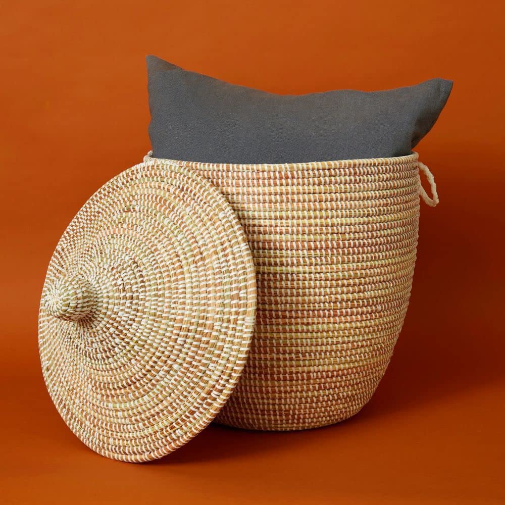 Woven Storage 16" Medium Basket White Hooded Lid