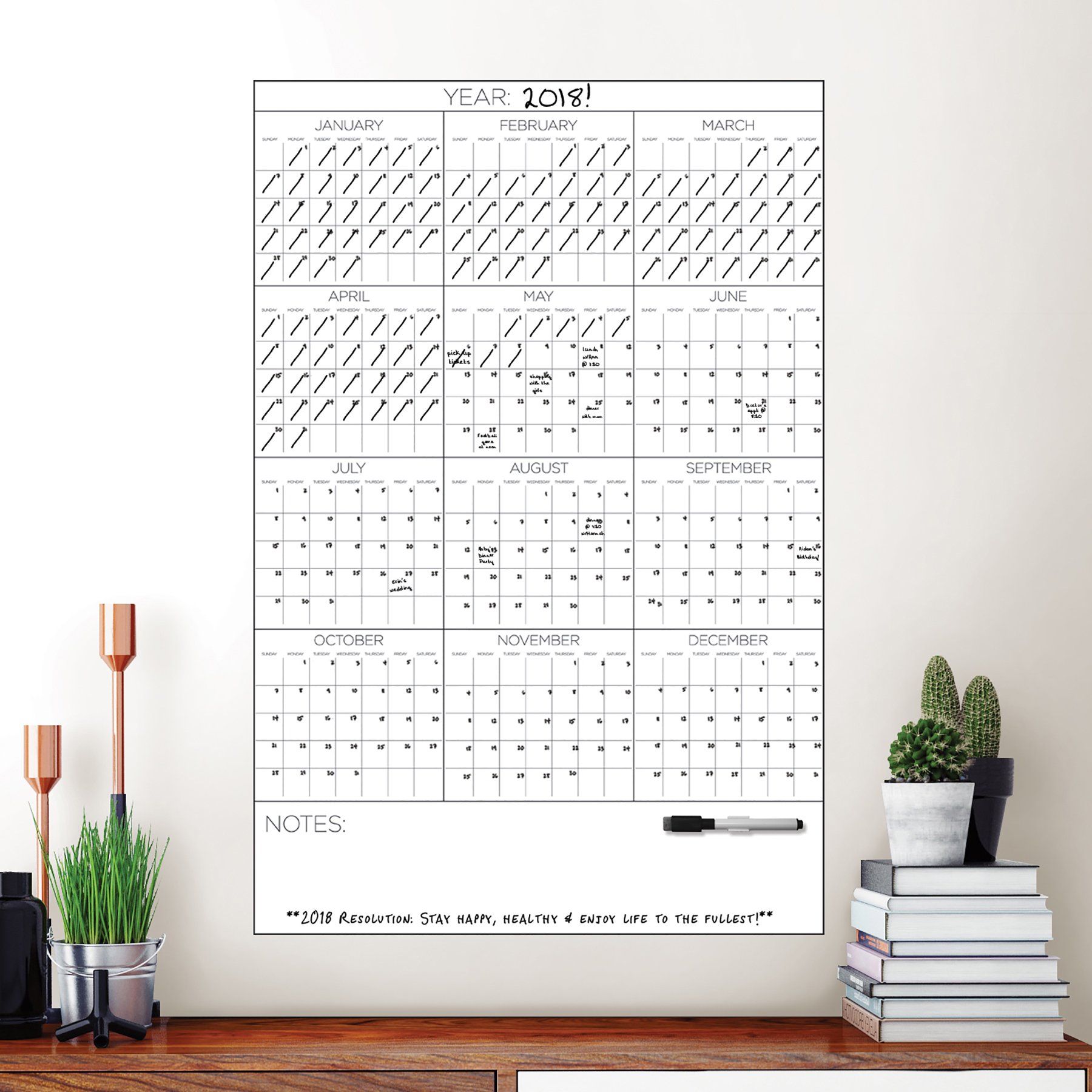 WallPops WPE2713 Yearly Calendar, White & Off-White 24 inch x 36 inch