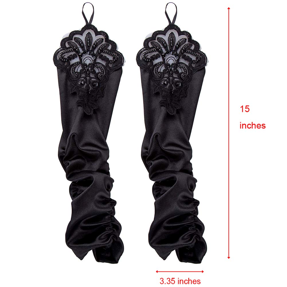 Xuhan 15"/ 21" Long Flapper Evening Opera Satin Gloves for Women Elbow Length 1920s (Black-13.8 inches)