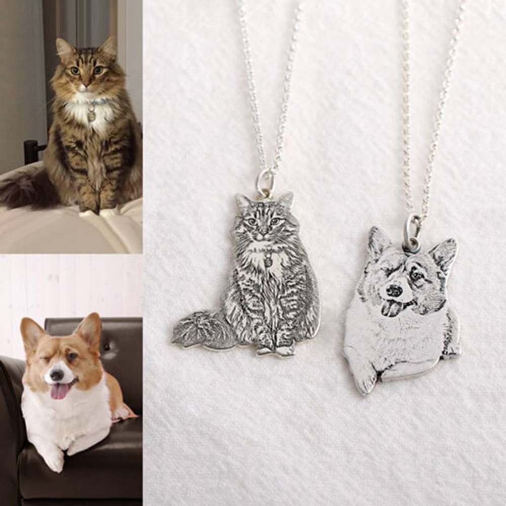 STARATION Custom Picture Necklace Personalized Pet Cat Dog 925 Silver Photo Engraved Pendant Gift for Pet Lover (StyleA)
