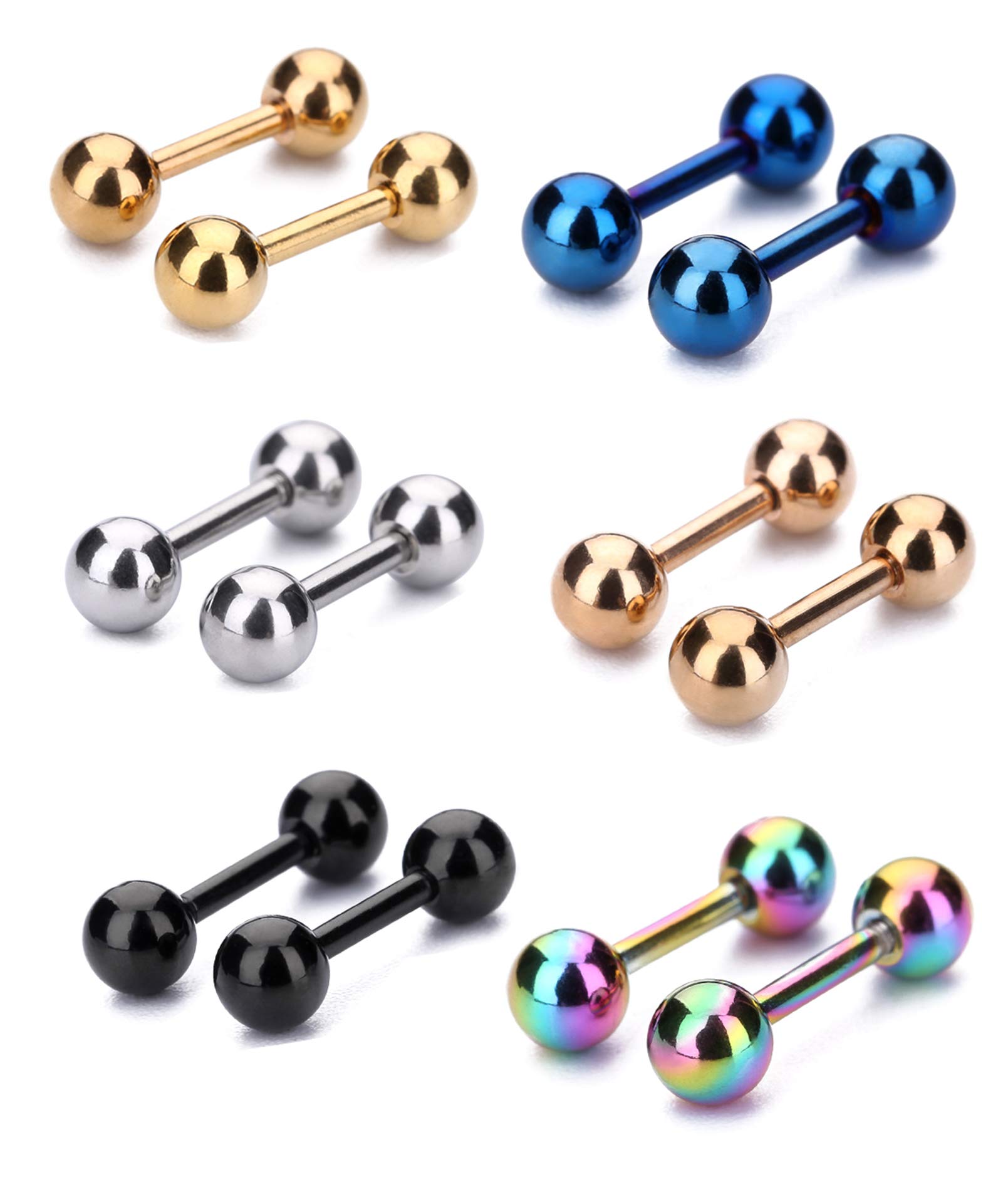 Tanyoyo 4mm Surgical Stainless Steel Ear Piercing Studs Earrings sets 6 Pair Mixed Colors High Polished 16G