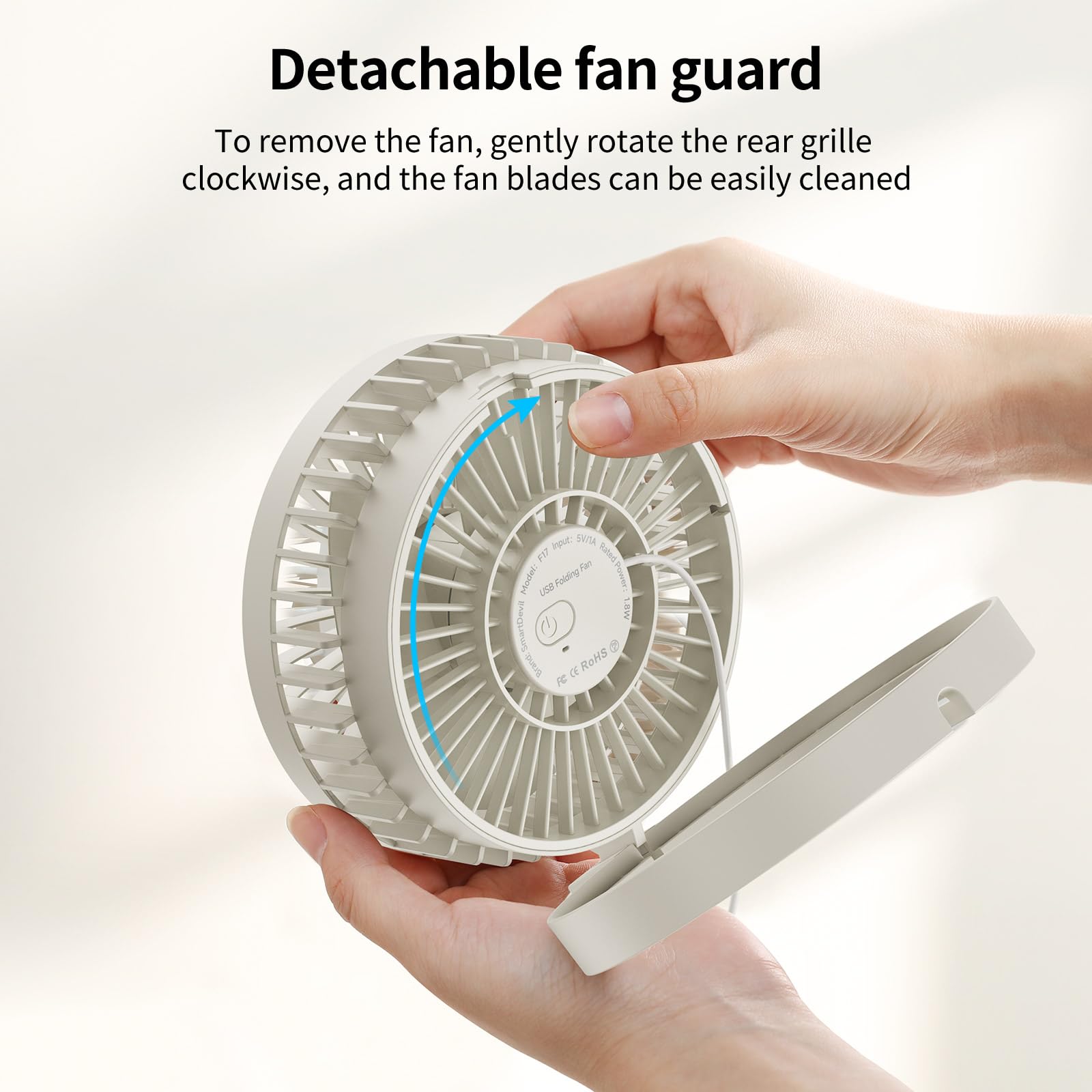 SmartDevil USB Desk Fan, 2 Speeds Small Personal Desk Fan, 90° Rotate Portable Foldable Mini Desktop Table Fan, Strong Wind, Quiet Operation, for Home Office Car Outdoor Travel (Light Gray)