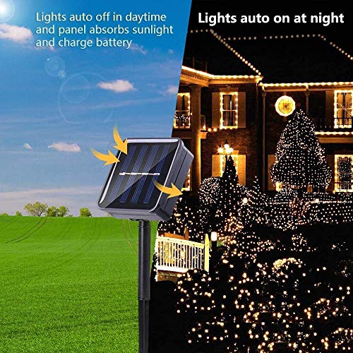 YOZATIA Solar String Lights Outdoor 66Ft 200LED Solar Powered String Lights with 8 Lighting Modes, Waterproof Warm White Color, Copper Wire Fairy Lights