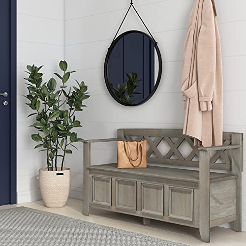 SIMPLIHOME Amherst SOLID WOOD 48 inch Wide Entryway Storage Bench with Safety Hinge, Multifunctional Transitional in Distressed Grey
