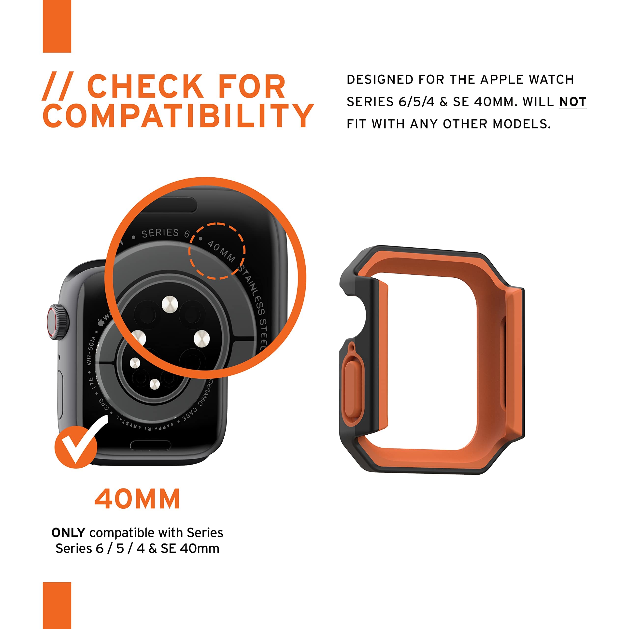 URBAN ARMOR GEAR UAG Compatible Apple Watch Case, 40mm, iWatch Series 6/5/4/SE 2/SE, Civilian Rugged Protective TPU Bumper Case, Black/Orange