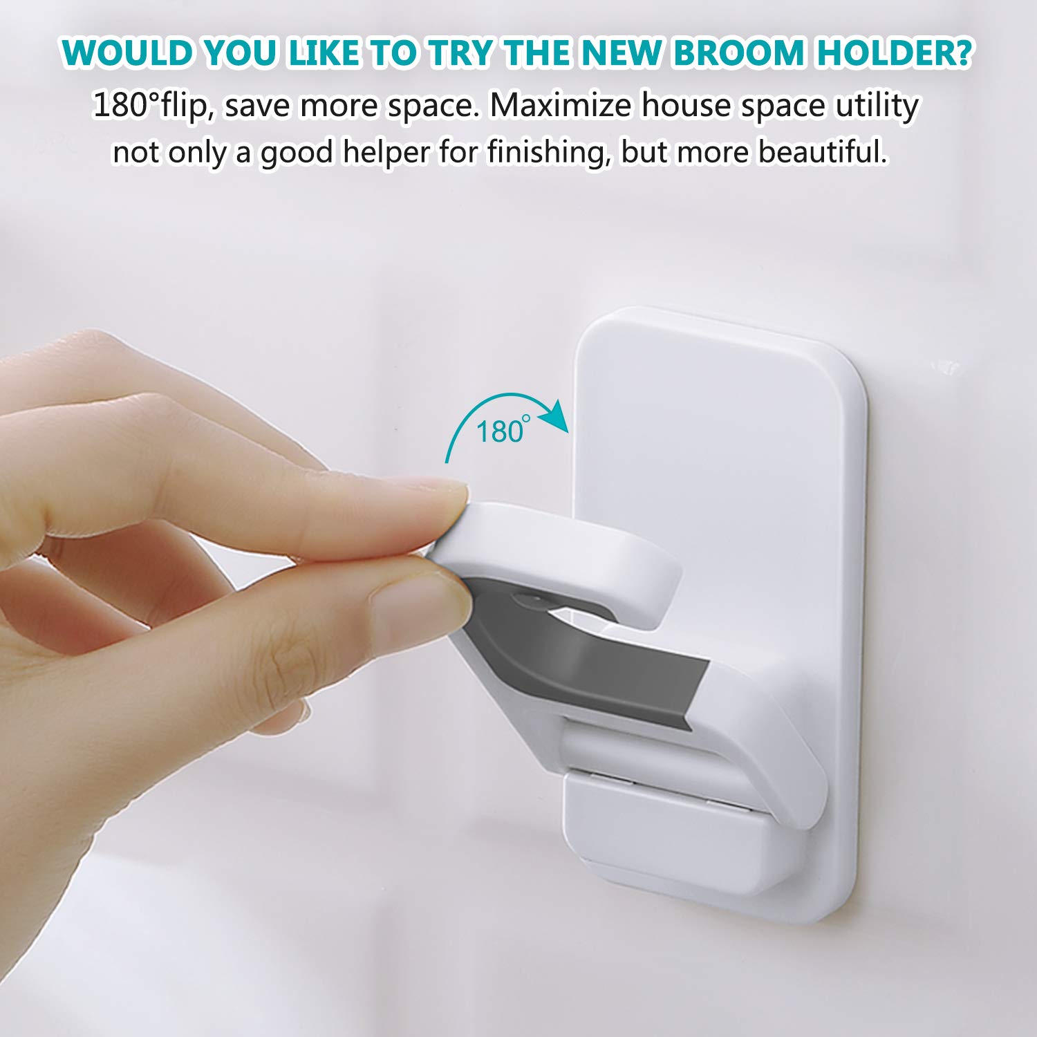 Tinkeep Mop Holder Wall Mounted Holder Broom & Mop Grippers Self Adhesive Acrylonitrile Butadiene Styrene No Drilling Super Anti-Slip Broom and Dustpan Hanger Wall Mount Mops Rakes Holder 3 pcs, White