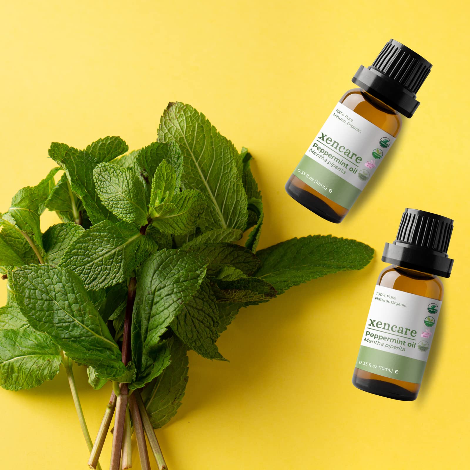 xencare Peppermint USDA Organic Food Grade Essential Oil | 100% Pure Natural Undiluted | Edible & Safe to Ingest & for Skin | Premium Aromatherapy for Diffusers Baths & Topical Use (0.33 fl oz, 10ml)