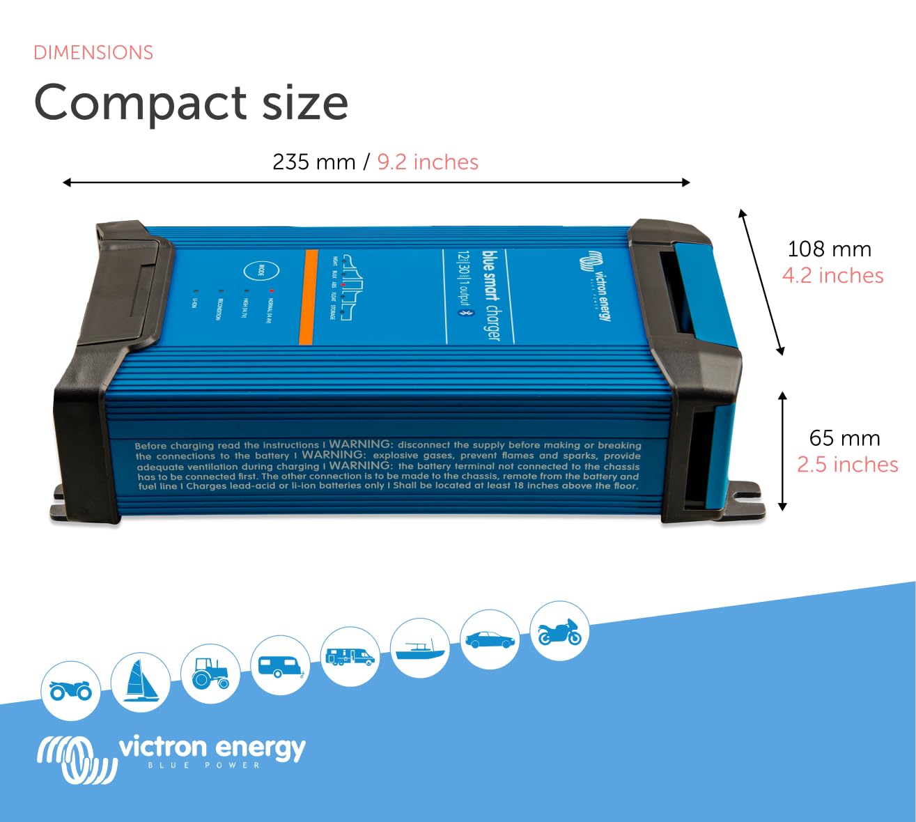 Victron Energy Blue Smart IP22 12-Volt 30 amp 120VAC, Single Output Battery Charger NEMA 5-15, Bluetooth