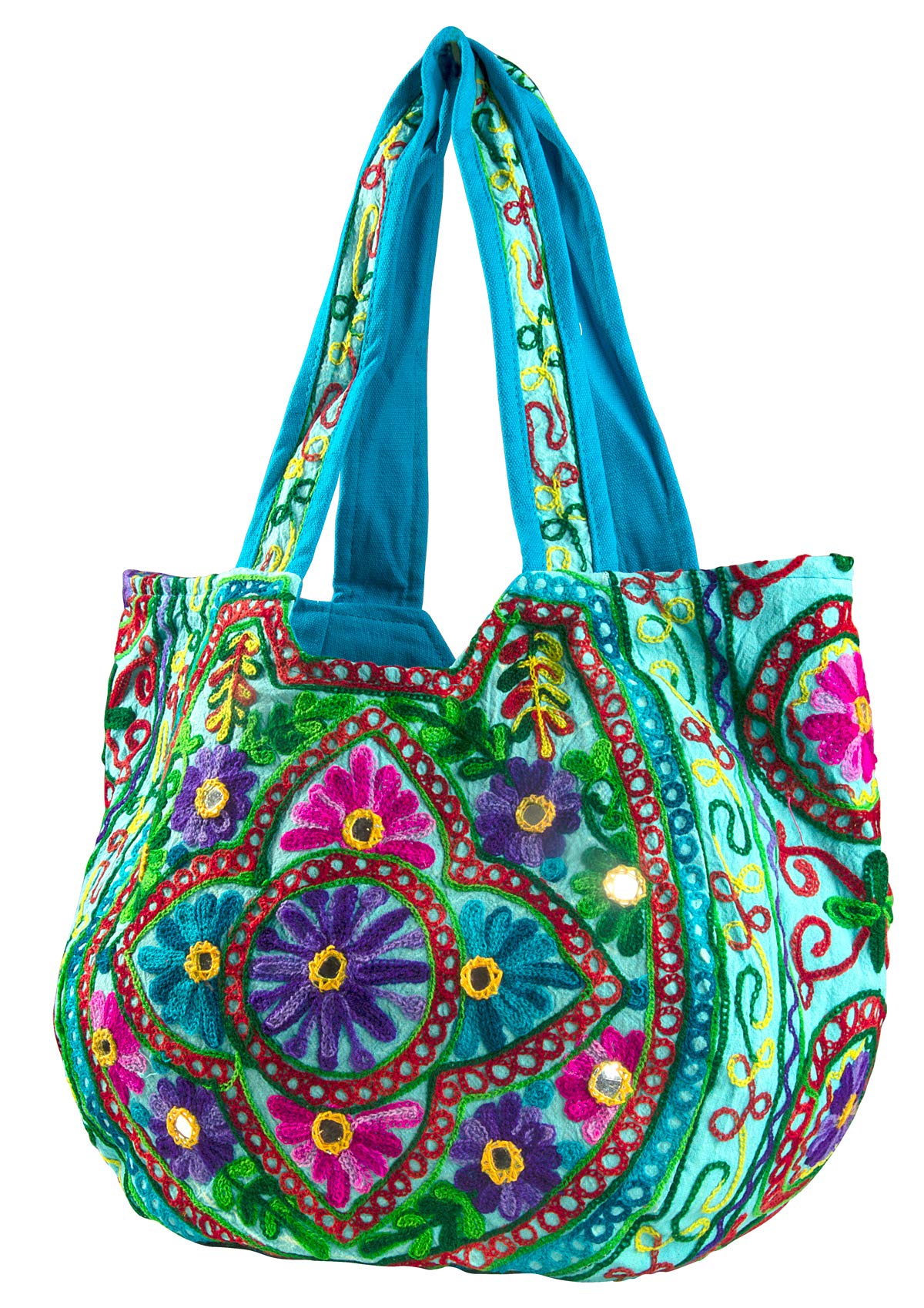 Tribe Azure Blue Floral Shoulder Bag Women Fashion Handbag Tote Casual Spacious Summer Spring Top Handle