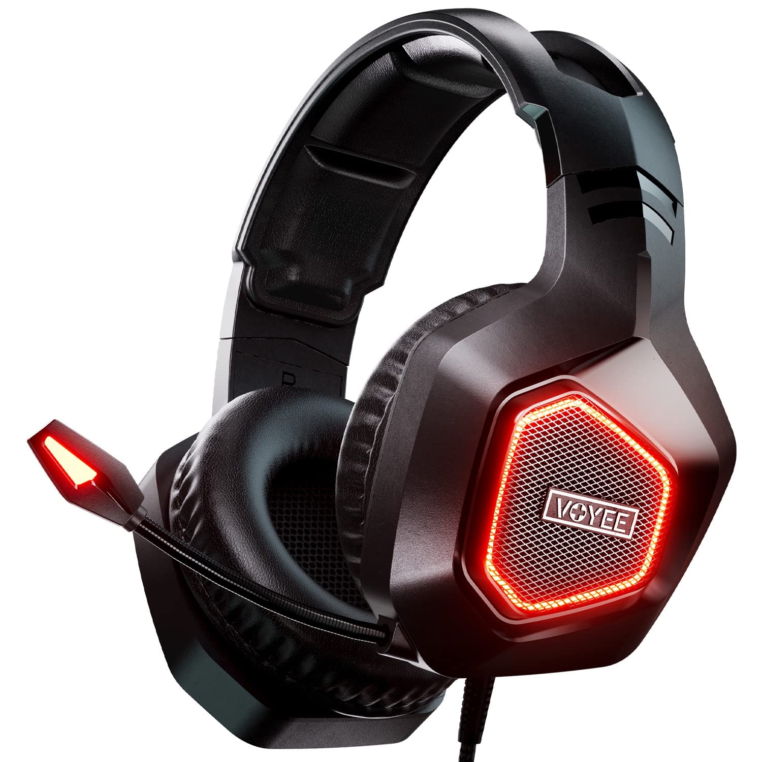 VOYEE Gaming Headset Over Ear PC Headphone Adjustable Headband with Soft Memory Earmuffs Led Light
