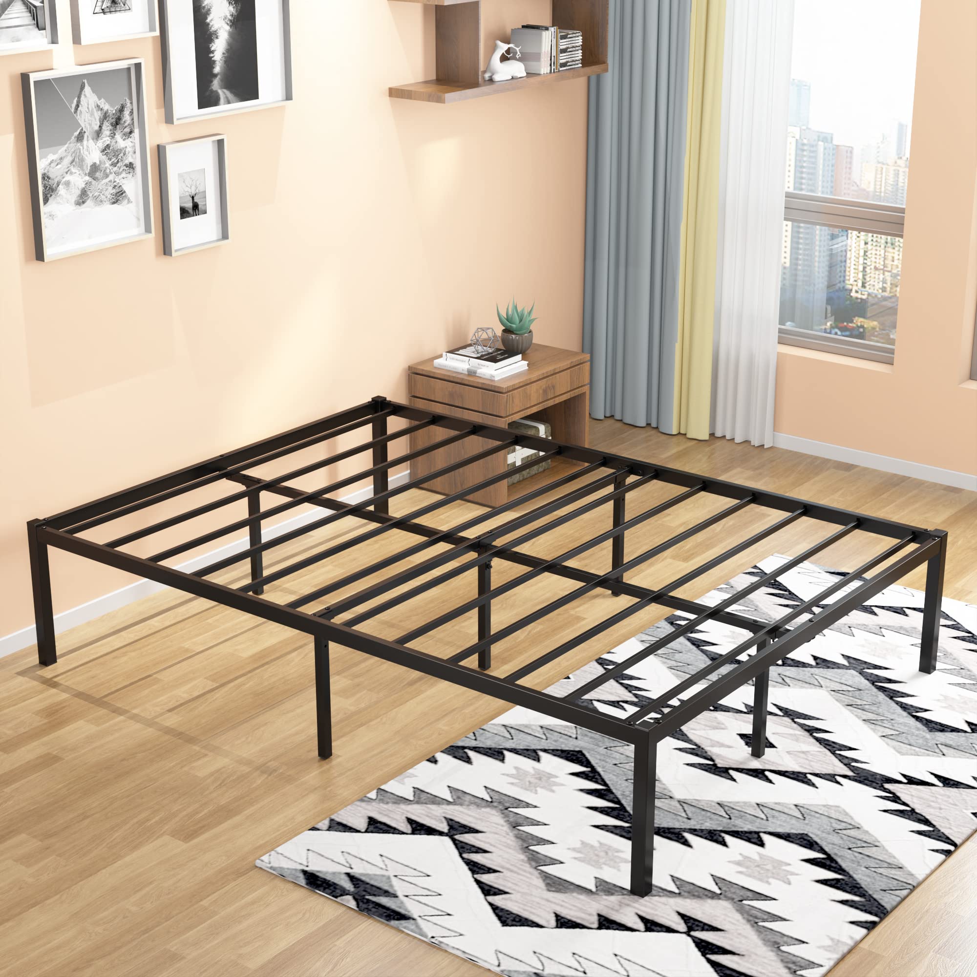 Weehom King Bed Frame 16 Inch Metal Platform Bed Frames No Box Spring Needed, Mattress Foundation, Heavy Duty Steel Slat Support, Large Underbed Storage Space, Easy Assembly, Black