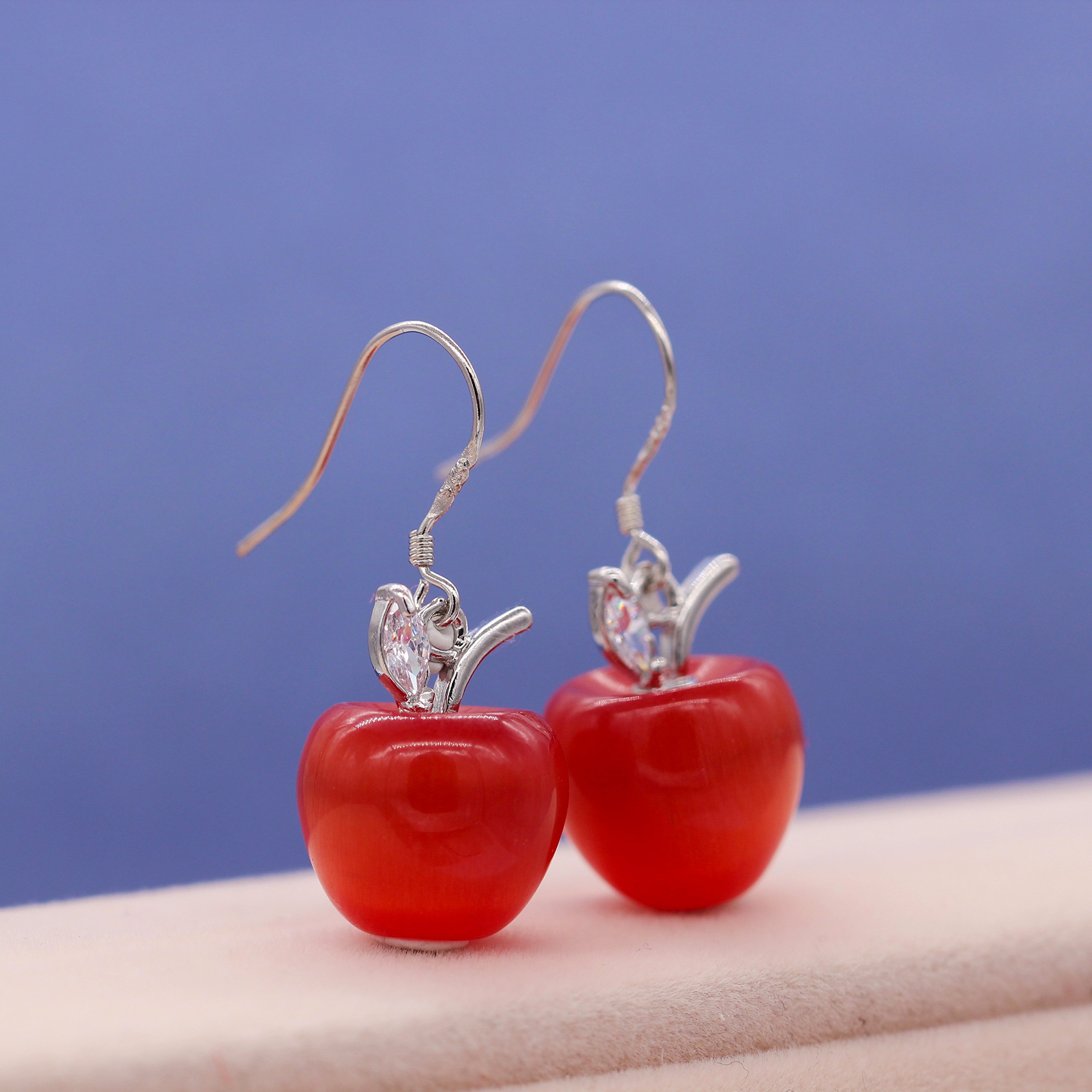 Uloveido Cute Apple Dangle Drop Fruit Stud Earrings Jewelry for Women and Teen Girls with Crystal YL007 (Red)