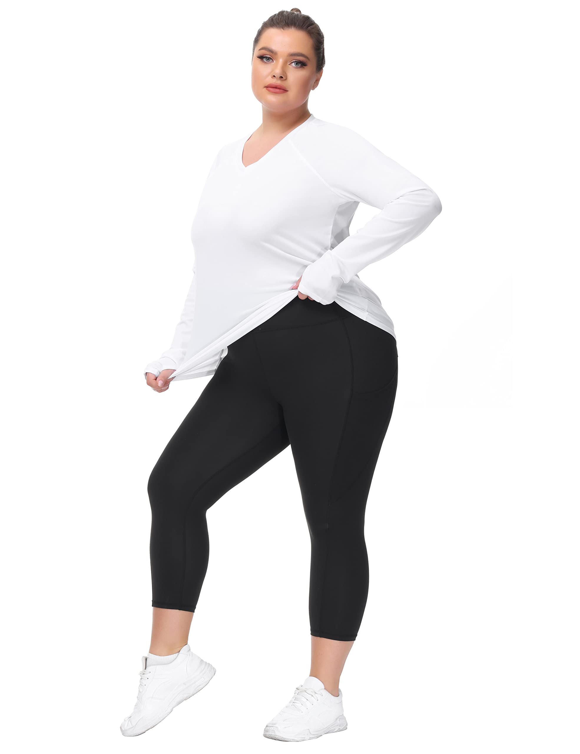 Women's Compression Shirt Dry Fit Long Sleeve Running Athletic T-Shirt Workout Tops 20W White