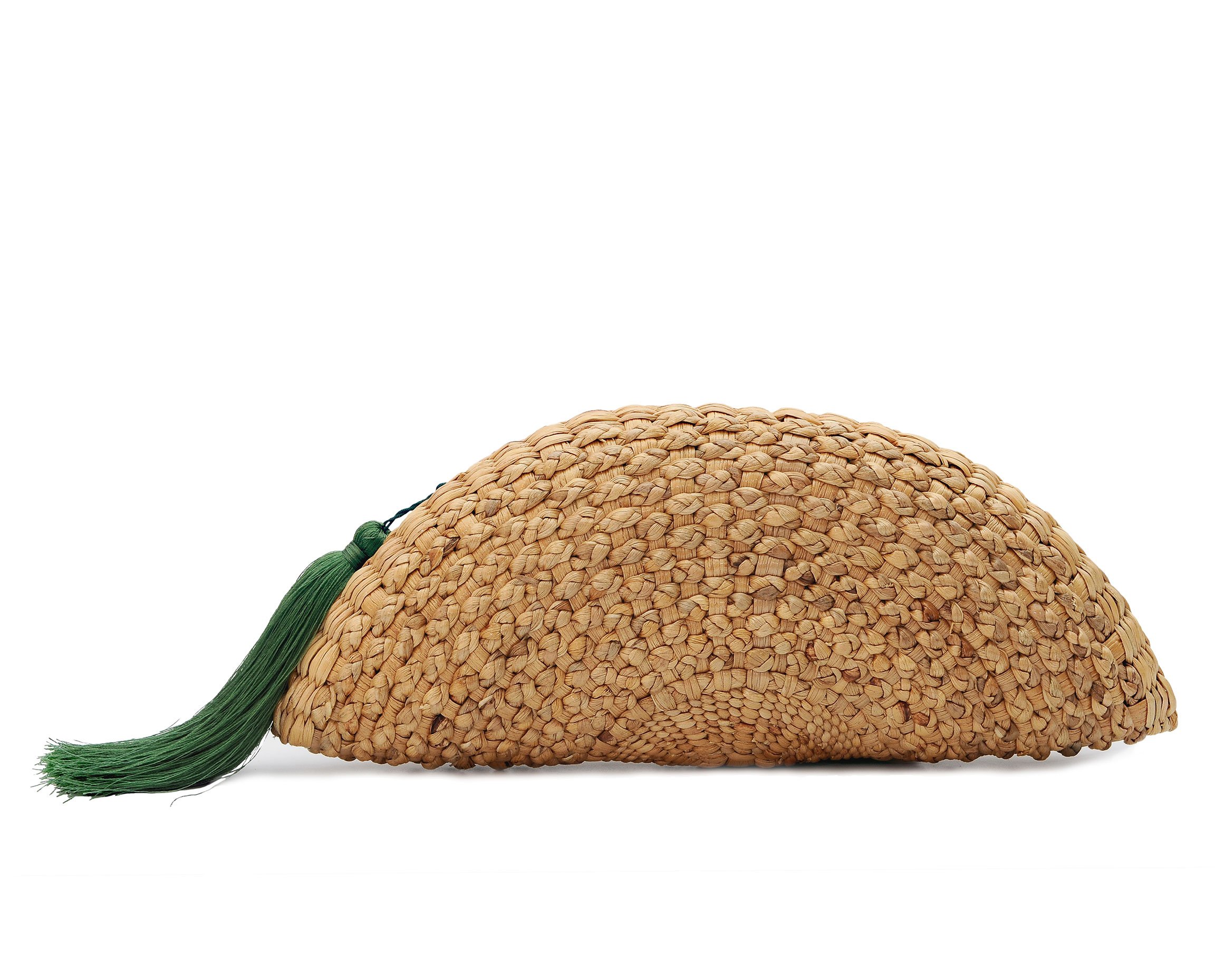 Vintage Handmade Knit Bamboo Rattan Straw Clutch Bag/Handbag With Green Tassels Drop