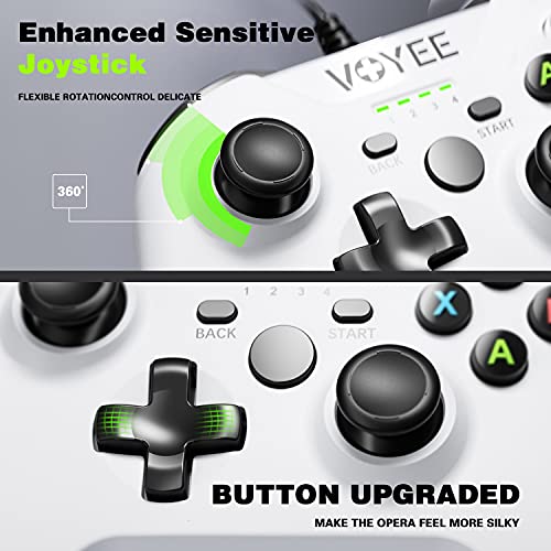 VOYEE Xbox One Controller, Wired Controller Compatible with Xbox One/X/S/PC Windows 11/10/8/7 with Headphone Jack/Double Shock - White