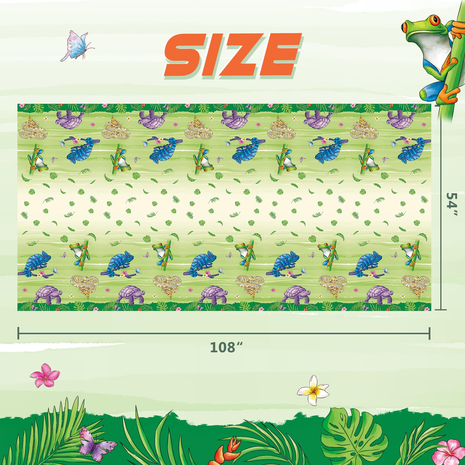 WERNNSAI Reptile Party Tablecloth - 1 PC Birthday Party Decorations 54’’ x 108’’ Disposable Table Covers for Kids Boys Party Family Dinner Camping Snakes Turtles Lizards Party Supplies