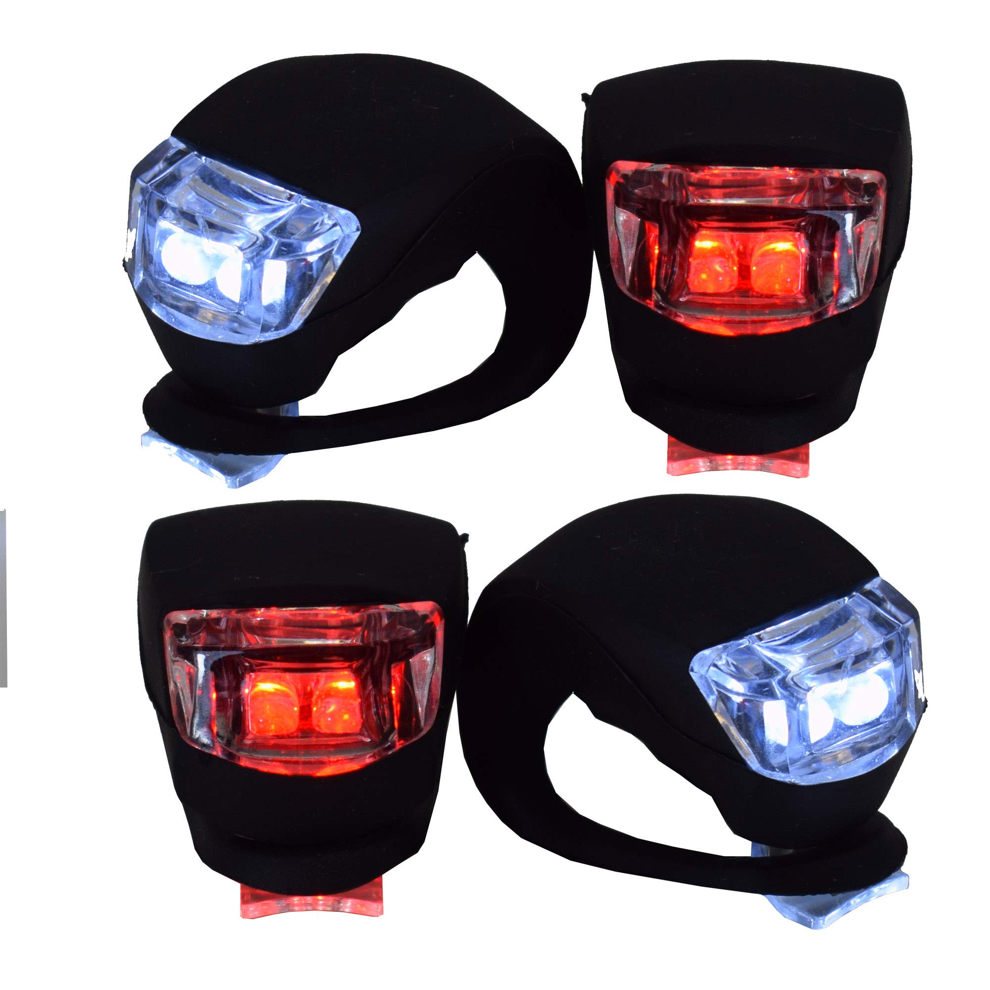 VeloChampion Bike Lights Front and Back Set of Red & White Bright Bicycle Lights Front Rear with Waterproof Silicone Housing (4 Bike Lights)