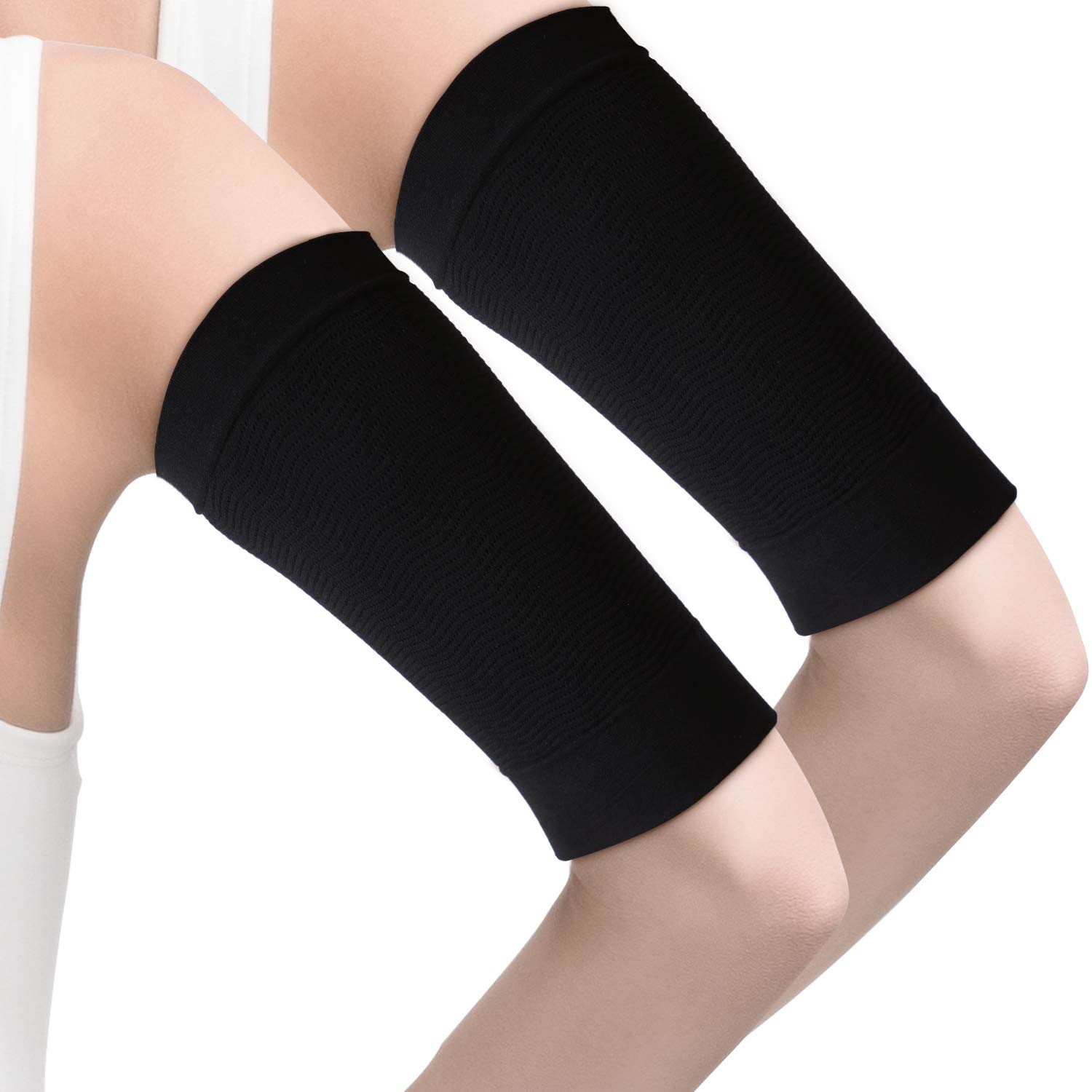 WILLBOND 4 Pairs Arm Sleeves Arm Elastic Compression Arm Shapers Sport Fitness Arm Shapers for Women Girls (black)