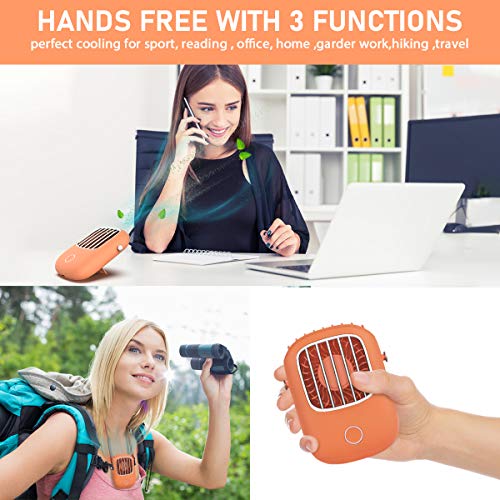 YVMVDV Portable USB Fan, Rechargeable Handsfree Necklace Fan,Mini Rechargeable Handheld Personal Fan for Kids,Women,Men, 3 Speed Adjustable, Battery Operated (Orange)