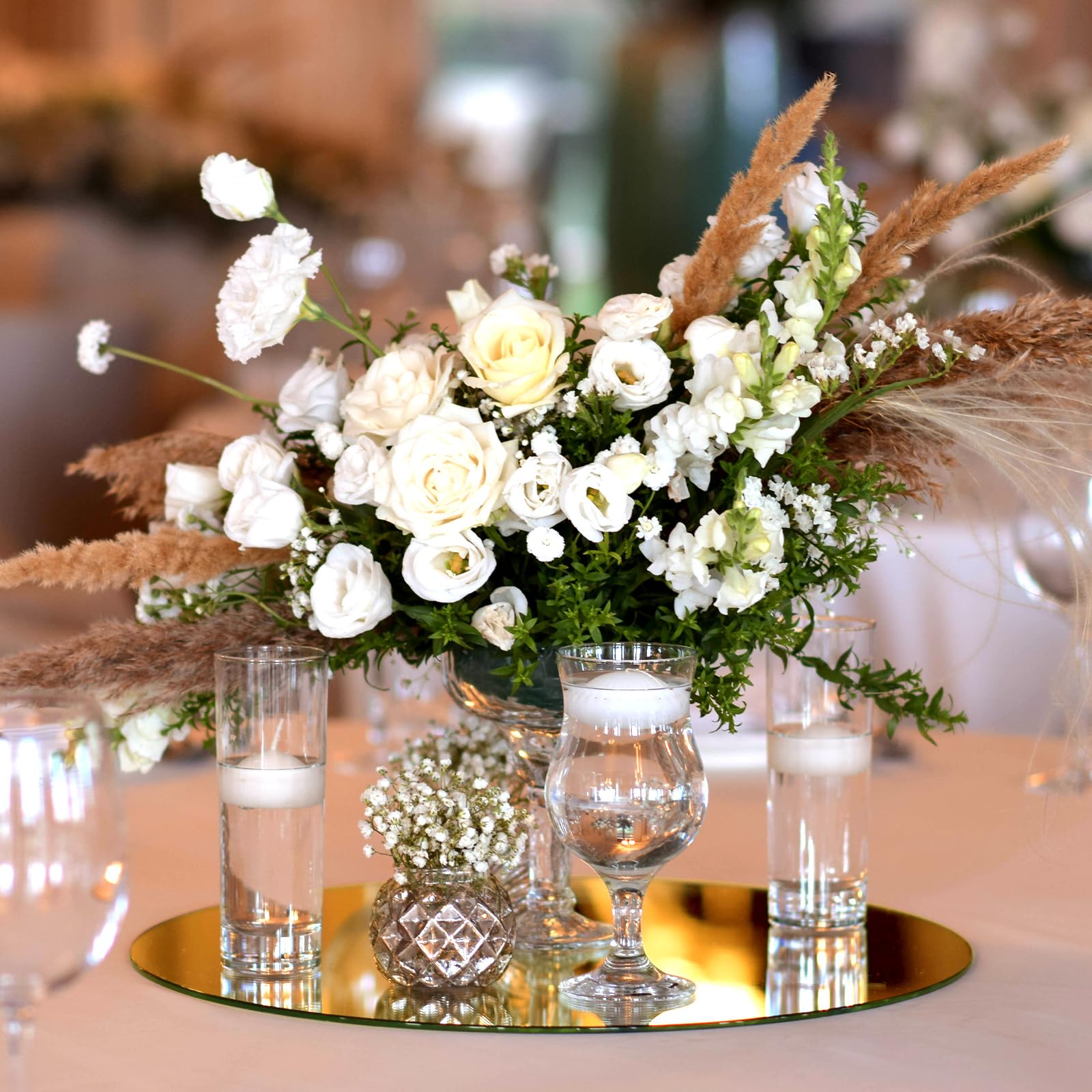Thyle 12 Pcs 10 Inch Acrylic Round Mirrors for Tables Centerpieces Circle Mirrors Candle Plates for Wall Wedding Table Centerpieces Round Mirror Tray for Baby Shower Party, Thickness 1 mm (Gold)