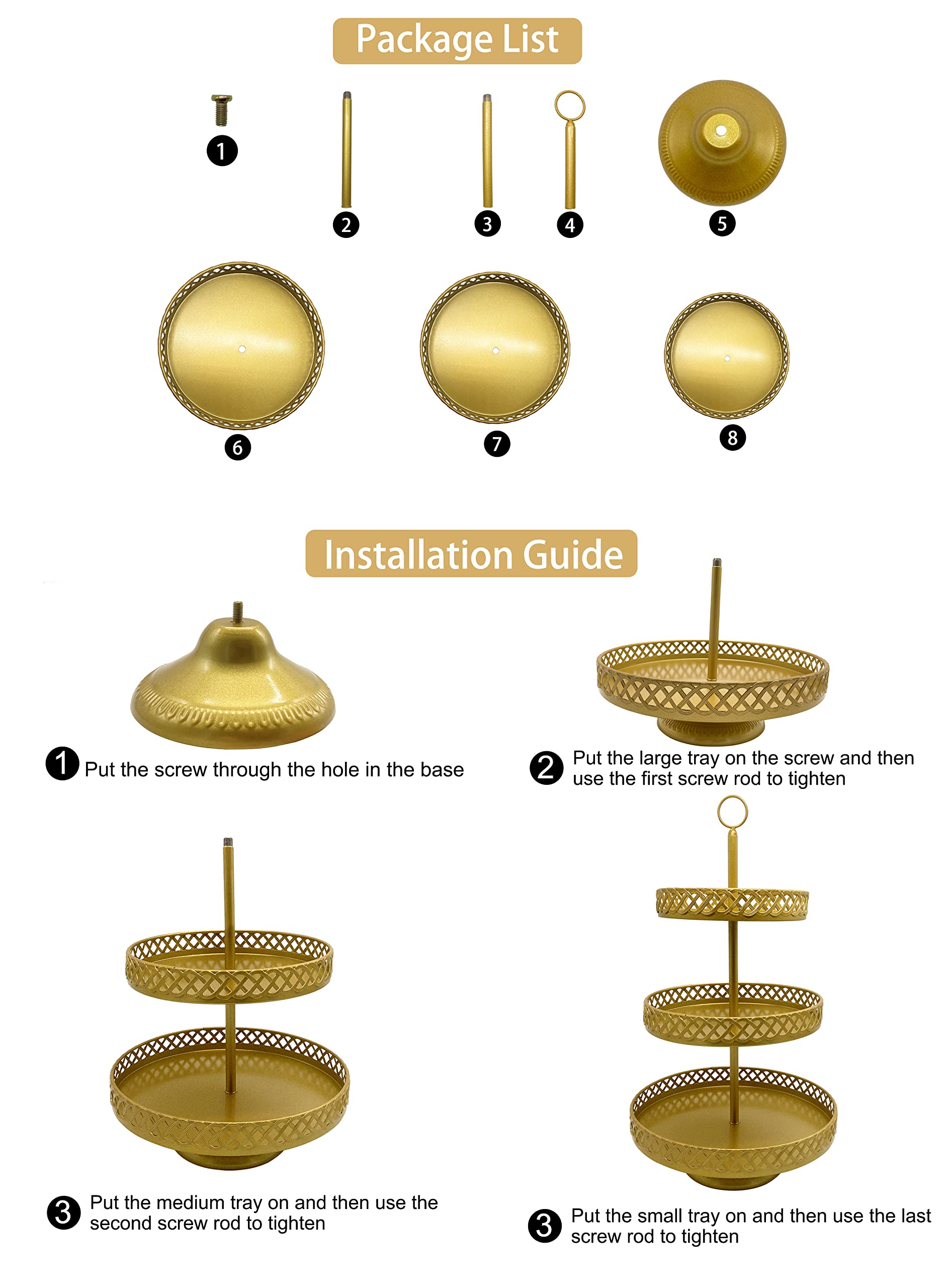 weharnar Cupcake Stand - 3 Tier Metal Cupcake Tower - Dessert Table Display Set Round Cake Holder Tiered Serving Tray for Cup Cakes Desserts Fruits Candy Cookie Buffet, Gold