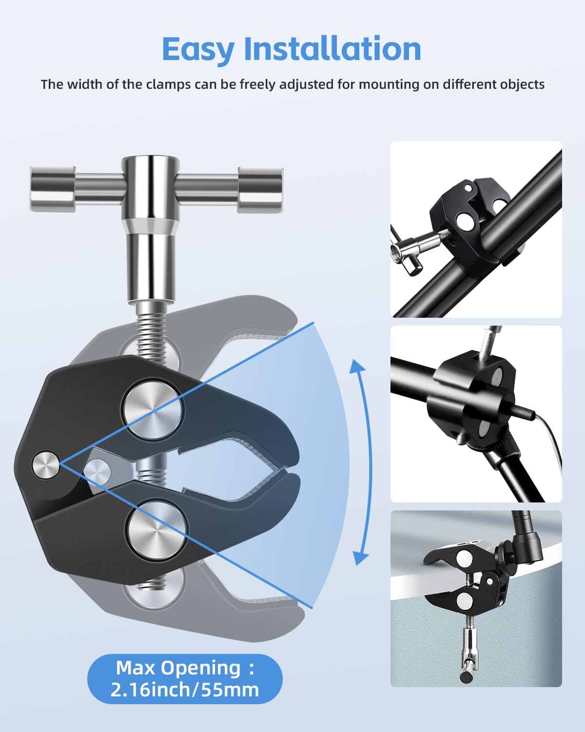 UTEBIT Adjustable Magic Arm with Super Clamp,9 inch with 1/4" and 3/8" Thread,Articulating Arm Clamp Friction Power Arm Crab Screw Kit for LCD Monitor, LED Light, Flash Light, Camera Rig
