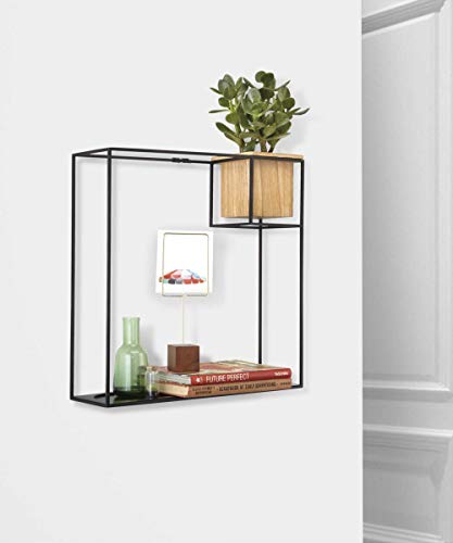 Umbra Cubist Floating Shelf with Built-In Succulent Planter – Modern Wall Décor and Geometric Display Shelf for Books, Candles, Mementos, Photos, Indoor Plants and More! | Large, Black