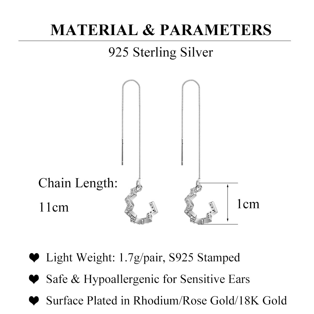 SLUYNZ 925 Sterling Silver Wave Cuff Earrings Wrap Tassel Earrings for Women Threader Earrings Chain
