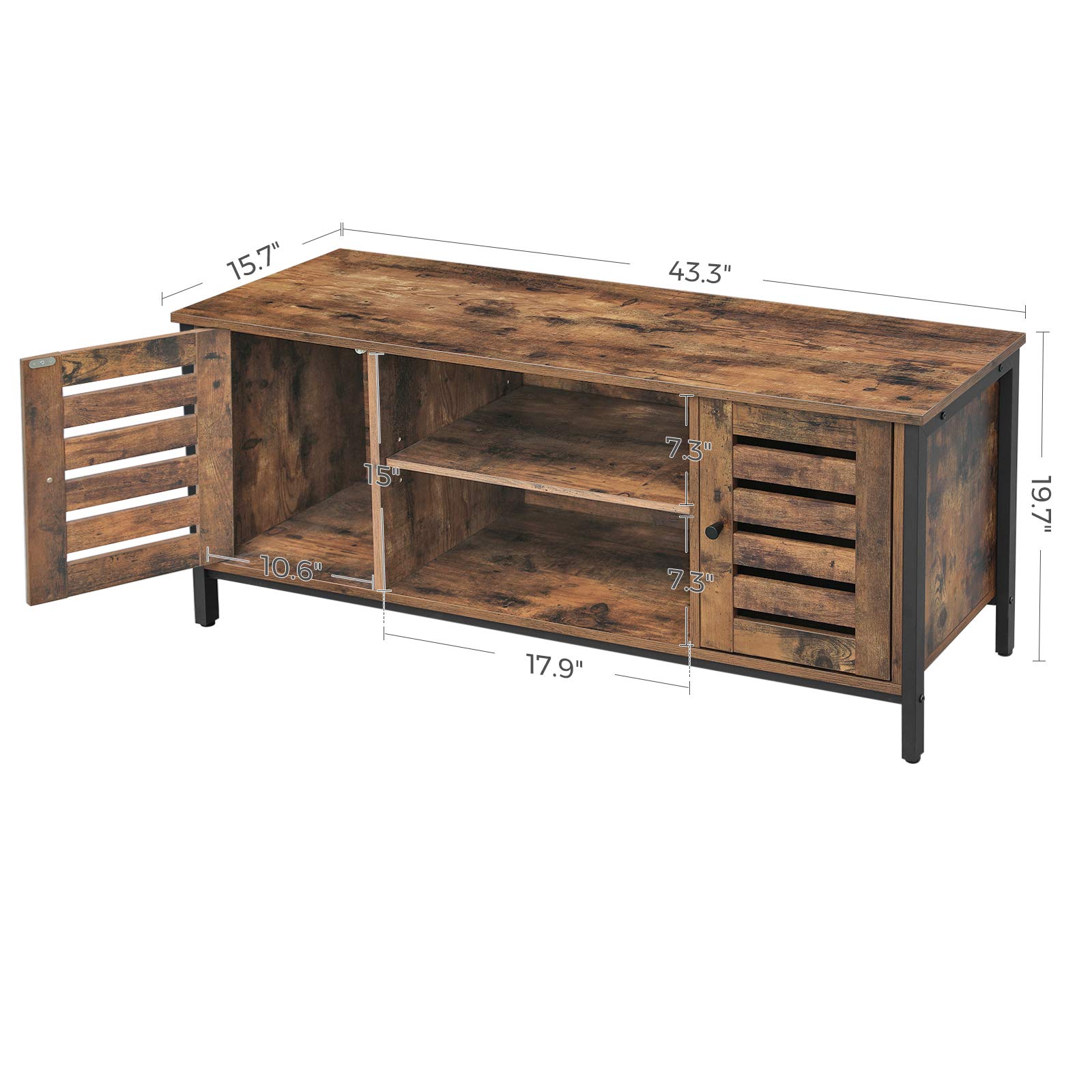 VASAGLE TV Stand for 50 Inches Televisions, Entertainment Center with Storage Shelves, Cabinet with Louvered Doors, 43.3‘’, Rustic Brown