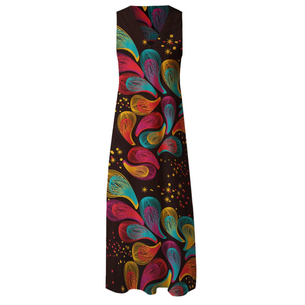Women's Graphical Long Dress Sleeveless Floral Printing Maxi Dress Summer V Neck Party Dress Multicolor