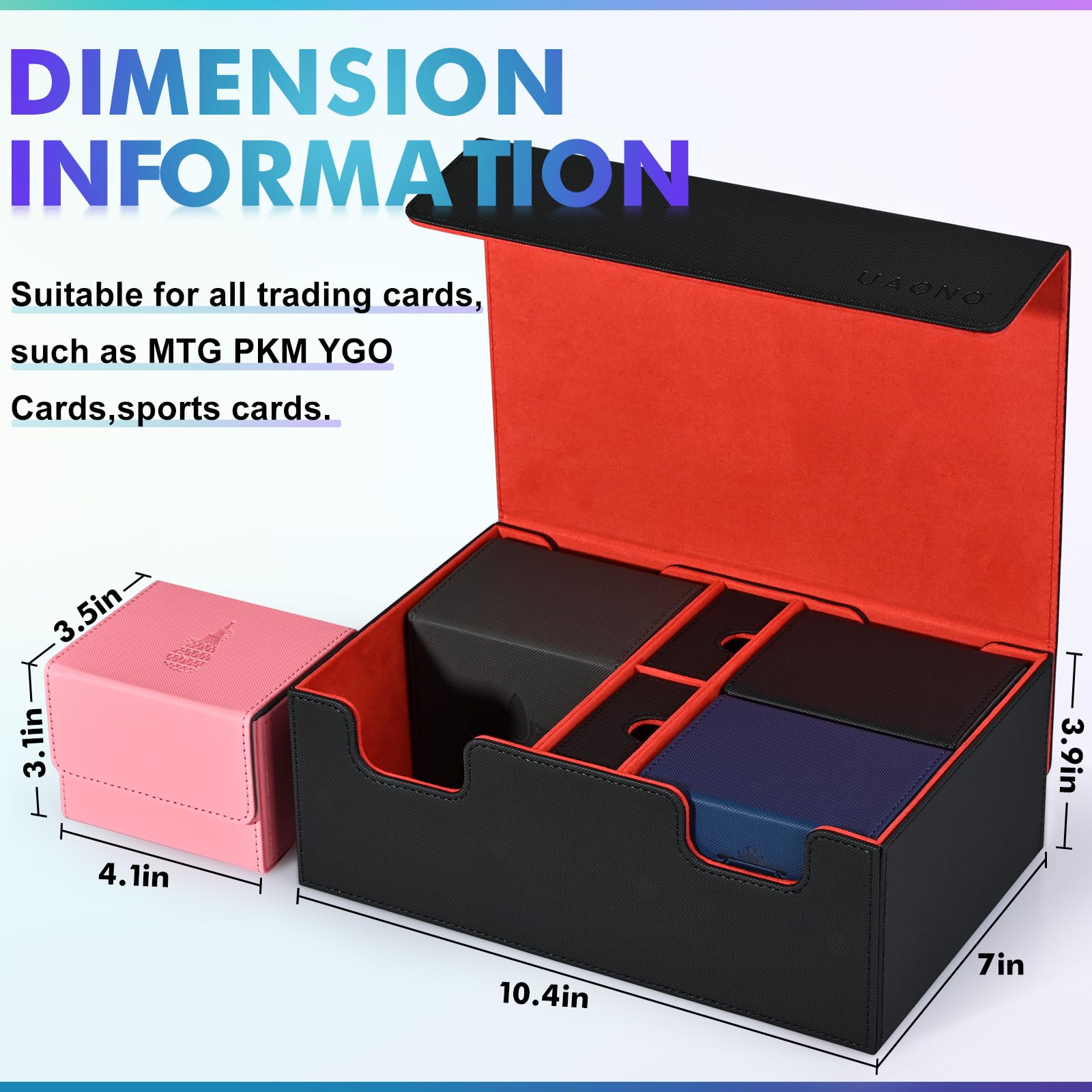 UAONO Card Deck Box with 4 PCS MTG Deck Box for Trading Cards, PU Leather Card Storage Box Holds 900+ Sleeved Cards, Large Card Deck Case Holder for Commander Yugioh PTCG Gaming Cards (Black&Red Set)